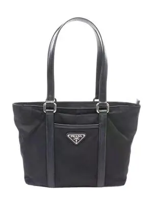 Prada 2000s Triangle Logo Tote Bag - Black