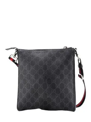GUCCI Gucci Web Strap Front Zip Messenger Bag GG Coated Canvas Small Cross Body Bag