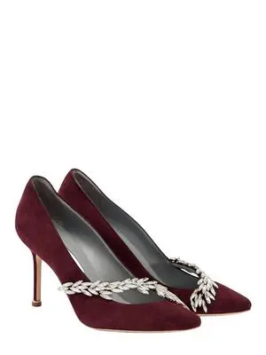 Balenciaga X Manolo Blahnik Embellished Suede Pumps - Burgundy