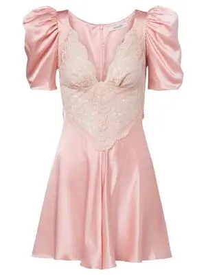 RODARTE Lace-trimmed Silk Satin Minidress - Pink