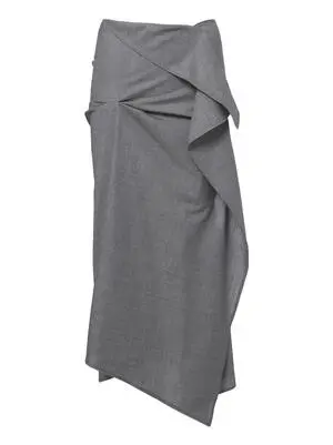 Victoria Beckham Asymmetric Draped Wool Midi Skirt - Grey