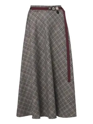 Max Mara Belted Plaid Virgin Wool Midi Skirt - Blue