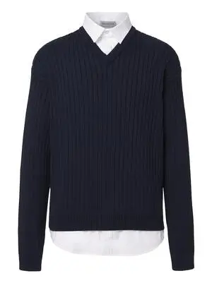 Balenciaga Layered Ribbed-knit Cotton Sweater - Blue