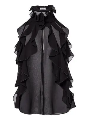 Alexander McQueen Ruffled Silk Chiffon Top - Black