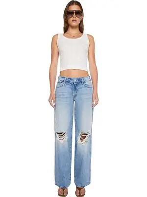 MOTHER The Down Low Delinquent Zip Sneak Floral Frenzy Jeans - Blue