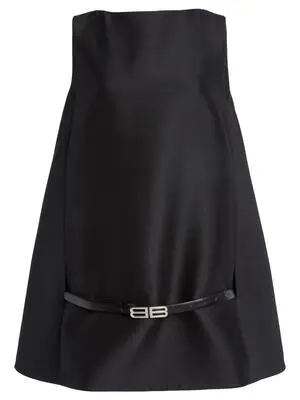 Balenciaga Belted Wool-silk Mini Dress - Black