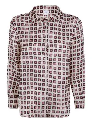 Aspesi Geometric Print Silk-blend Shirt - Beige