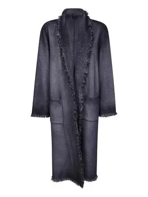 Avant Toi Coat Fringe Hand Painted Herringbone - Black