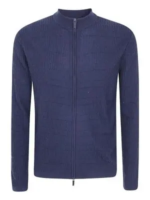 Emporio Armani Fancy Stitch Zip Up Sweater - Blue