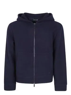 Emporio Armani Wool Cotton Blend Full Zip Hooded Jacket - Blue