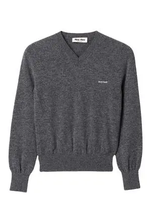 Miu Miu Wool V-neck Sweater - Gray