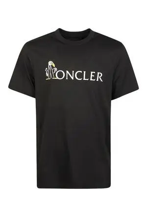 Moncler Crew Neck T-shirt With Printed Logo - Black