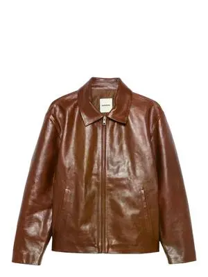 Sandro SANDRO Ales Leather Jacket Brown