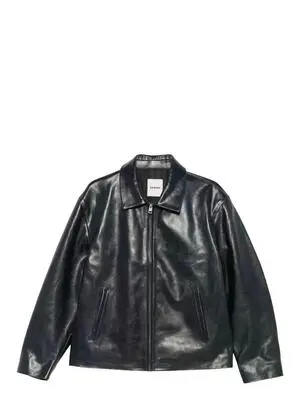 Sandro SANDRO Classic Zip-Up Leather Jacket Blue