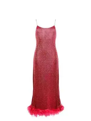OSEREE Oséree Feather-Trimmed Metallic-Effect Maxi Dress