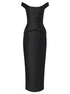Solace London Pieta Off-shoulder Peplum Satin Gown - Black