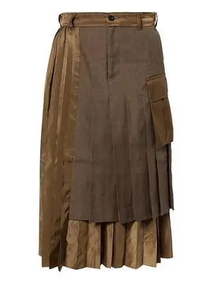 Sacai Double-layered Pleated Midi Skirt - Brown