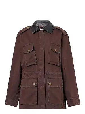 Good American Contrast-collar Cotton Field Jacket - Espresso