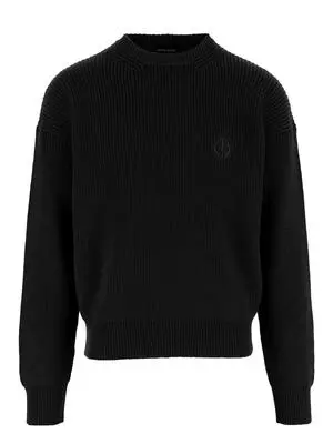 Giorgio Armani Virgin Wool Corn Pattern Crew Neck Sweater - Black
