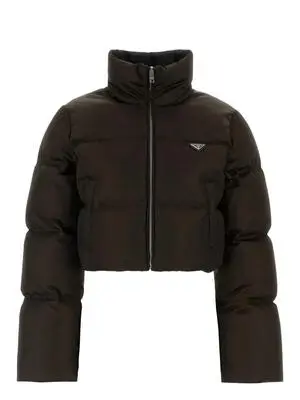 Prada Crop Down Jacket With High Collar - Brown