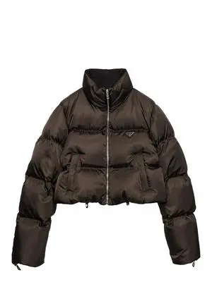 Prada High Collar Crop Down Jacket - Brown