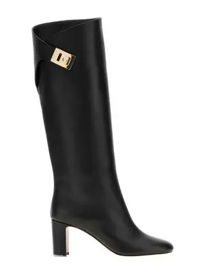 FERRAGAMO Elli Leather Heel Boots - Black