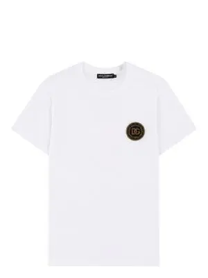 Dolce & Gabbana Cotton Crewneck T-shirt With Logo Patch - White
