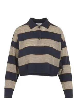 Brunello Cucinelli BRUNELLO CUCINELLI Wool Cashmere Silk Knit Polo Blue