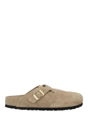 BIRKENSTOCK BIRKENSTOCK Suede Clog Mule With Buckle Strap Beige