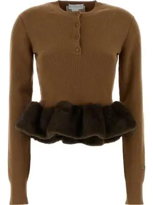 Stella McCartney Stella Mccartney Wool Crewneck Sweater With Contrasting Trim Camel
