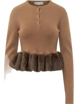 Stella McCartney STELLA MCCARTNEY Wool Crewneck Sweater With Contrasting Trim Camel