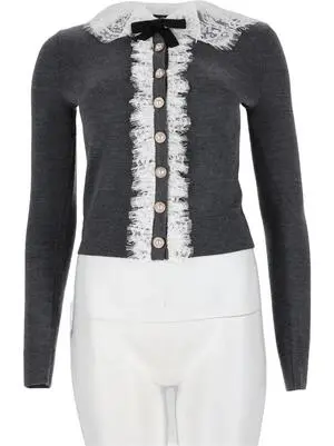 SELF-PORTRAIT Lace-trim Cropped Cardigan - Grey