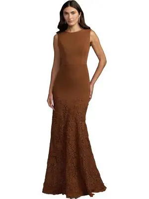 Mac Duggal Sleeveless Lace Mermaid Gown - Nutmeg