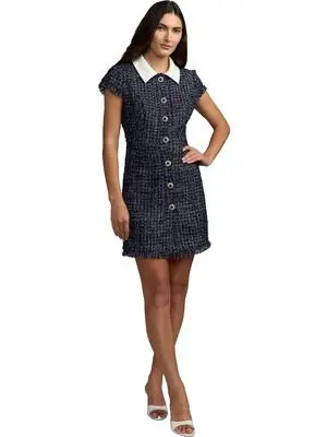Mac Duggal Sequin Boucle Mini Dress - Navy