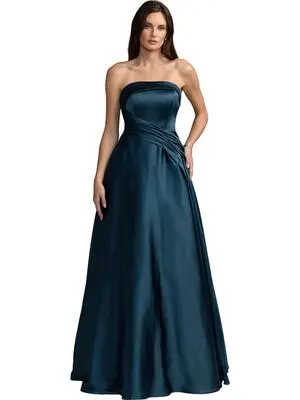 Mac Duggal Strapless Draped Satin Ball Gown - Navy