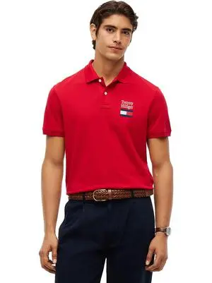 Tommy Hilfiger Regular Fit Flag Graphic Pique Polo - Medium Red