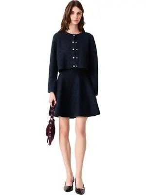 Maje Jacquard Cardigan With Sequins - Navy