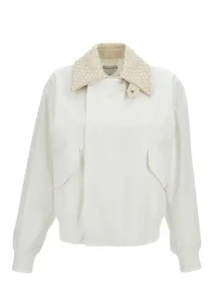 Bottega Veneta Cotton Jacket With Intrecciato Collar - Multicolor