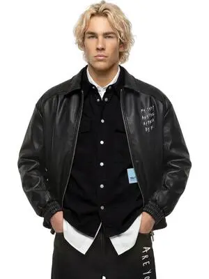 Karl Lagerfeld Faux Leather Bomber Jacket - Black
