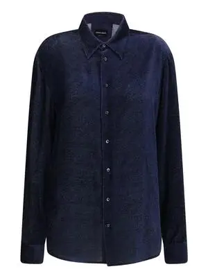 Giorgio Armani Silk Blend Devoré Velvet Twill Shirt - Blue