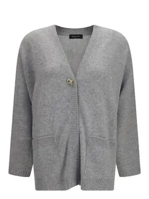 Fabiana Filippi Cashmere Cardigan With V-neck And Knot Button - Grey