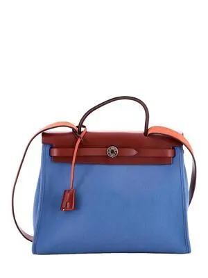 Hermès 31 Herbag Zip Leather And Toile - Blue