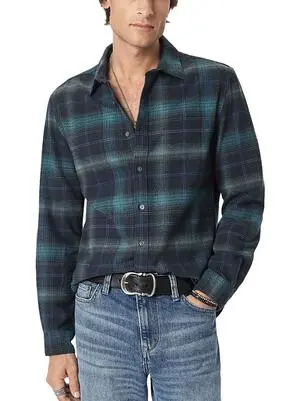 John Varvatos Brindley Plaid Cotton Shirt - Navy