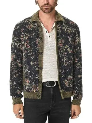 John Varvatos Giverny Floral Cardigan Sweater - Moss