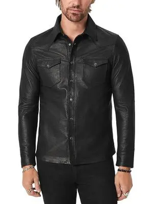 John Varvatos Sage Leather Pocket Shirt - Black