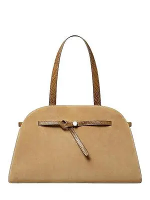 Tory Burch Romy Suede Bauletto Bag - Stone