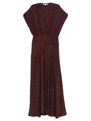 Maje Floral Jacquard V-neck Dress - Red