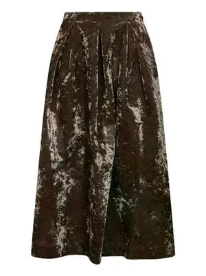 UMA WANG Inverted-pleat Flared Midi Skirt - Brown