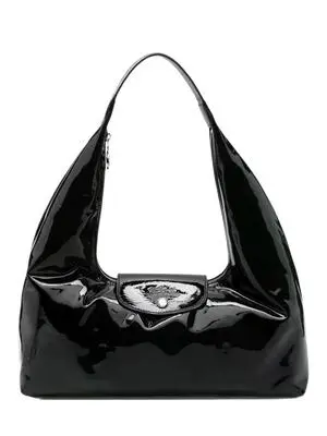 Longchamp Xtra L Le Pliage Patent-finish Shoulder Bag - Black