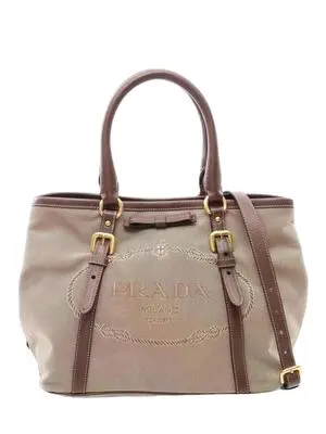 Prada Logo-jacquard Two-way Handbag - Neutrals